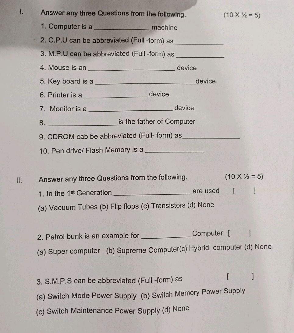 I. Answer any three Questions from the | StudyX