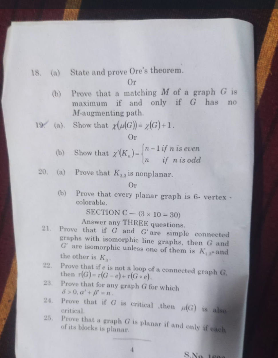 18. (a) State and prove Ore's theorem. Or | StudyX