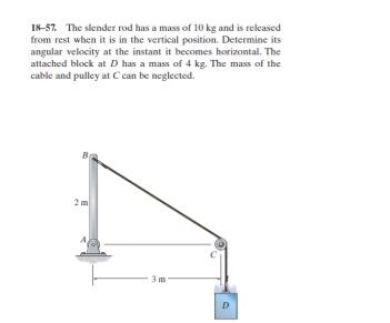 18-57. The slender rod has a mass of 10 kg | StudyX