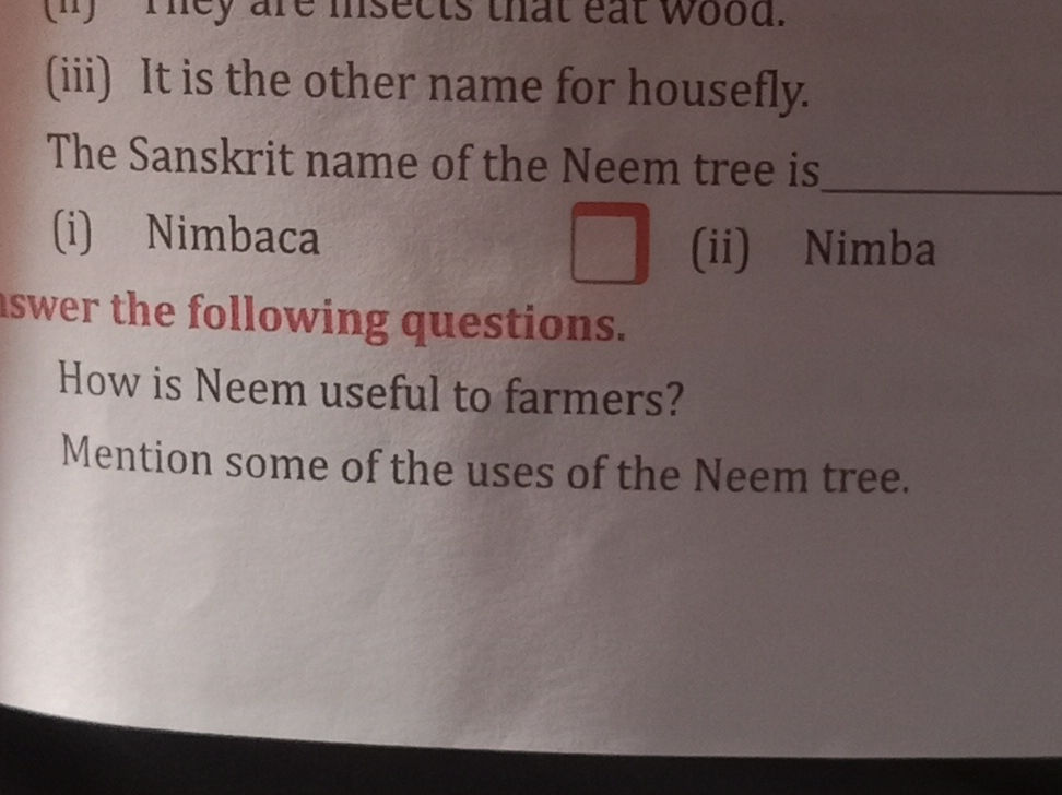 The Sanskrit name of the Neem tree is ____ | StudyX