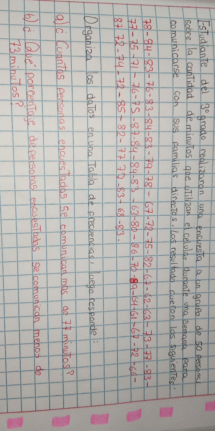Organiza los datos en una Tabla de | StudyX