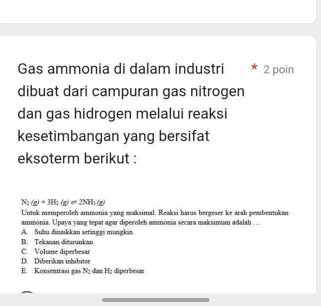 Gas ammonia di dalam industri dibuat dari | StudyX