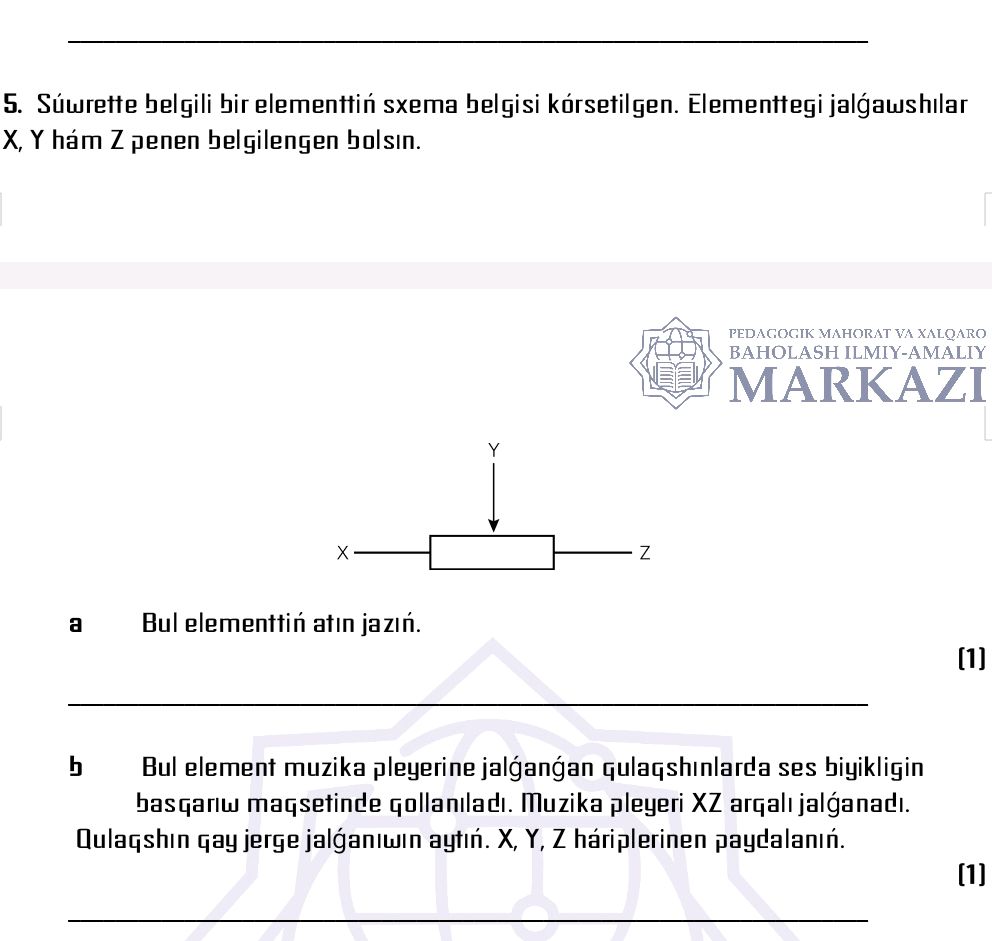 5. Súwrette belgili bir elementtiń sxema | StudyX