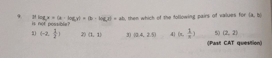 9. If $log_x = (a log_y) = (b log_z) = | StudyX