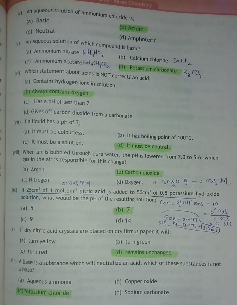 (iv) An aqueous solution of ammonium | StudyX