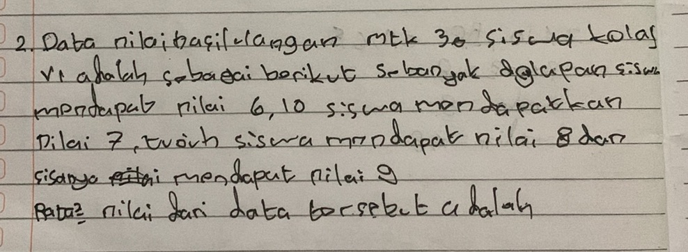 2. Data nilai hasil ulangan MTK 30 siswa | StudyX