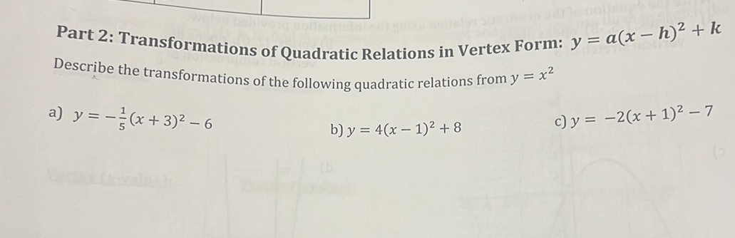 Part 2: Transformations of Quadratic | StudyX
