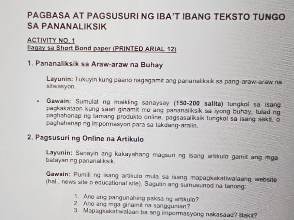 PAGBASA AT PAGSUSURI NG IBA'T IBANG TEKSTO | StudyX