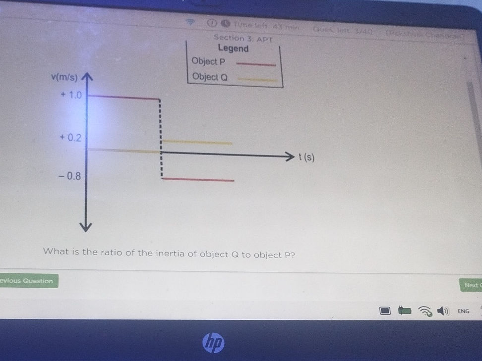 What is the ratio of the inertia of object Q | StudyX