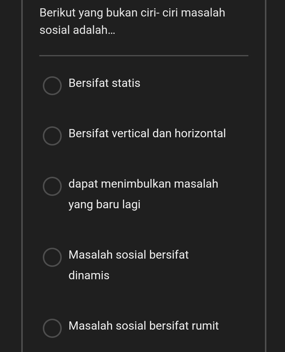 Berikut yang bukan ciri-ciri masalah sosial | StudyX