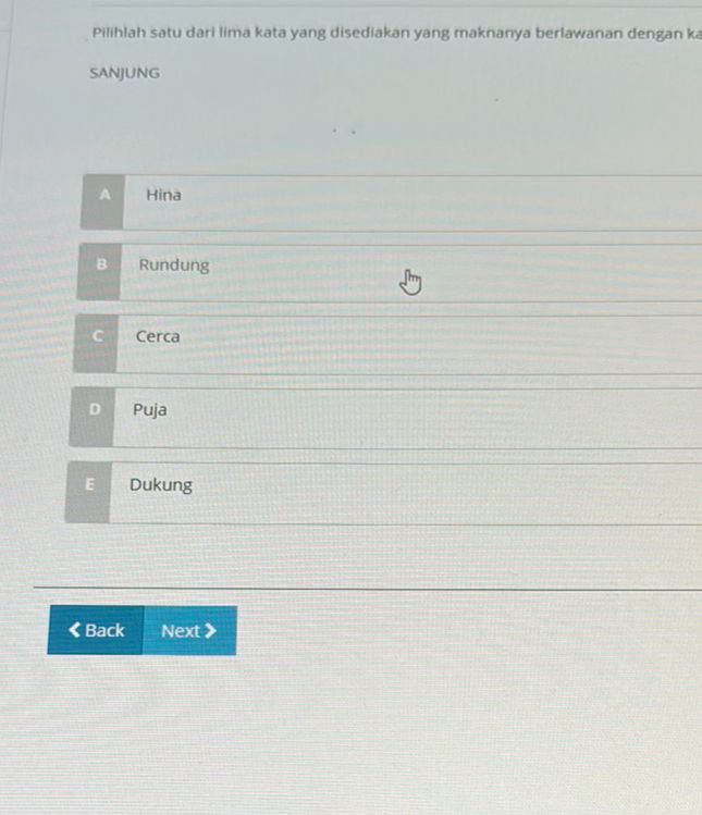 Pilihlah satu dari lima kata yang disediakan | StudyX
