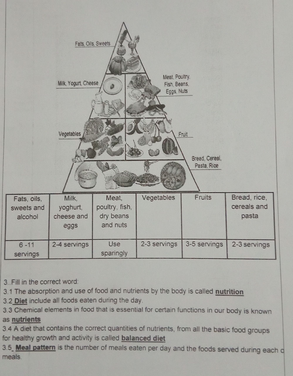 Here is a table of food groups and their | StudyX