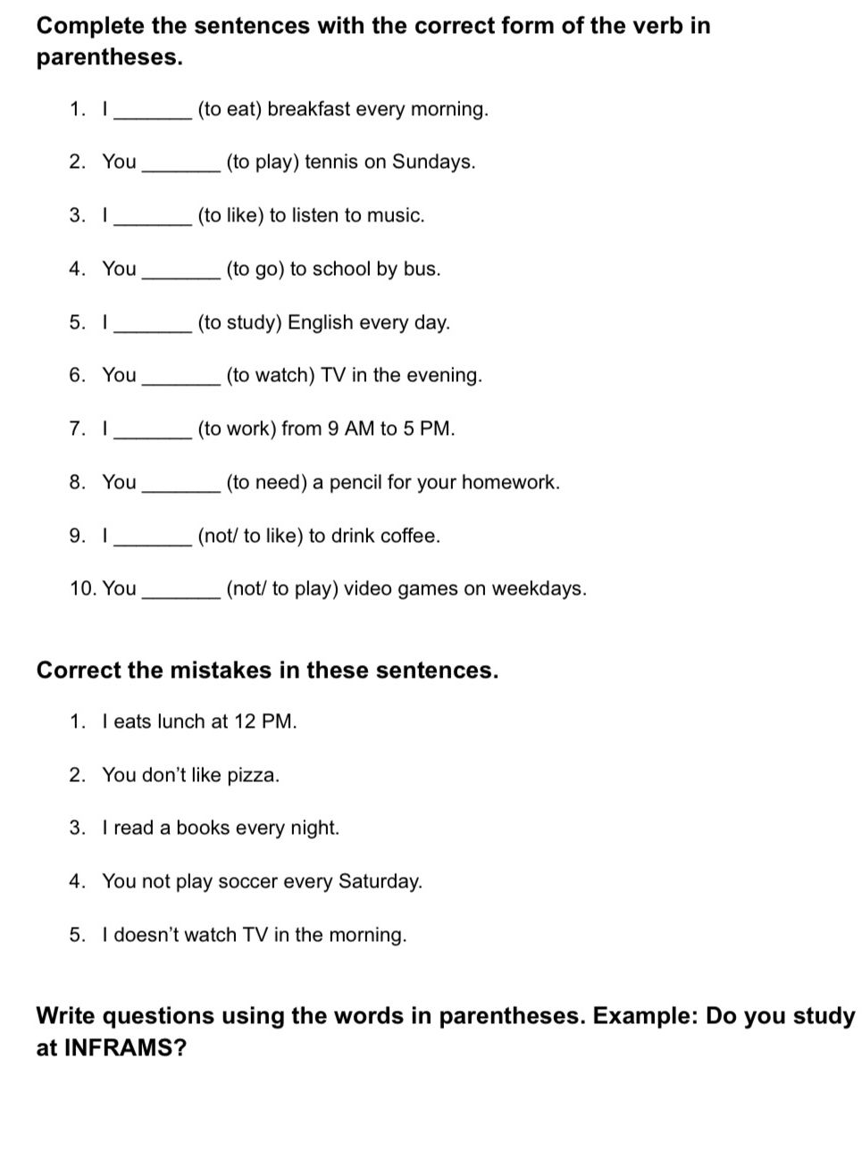 Complete the sentences with the correct form | StudyX