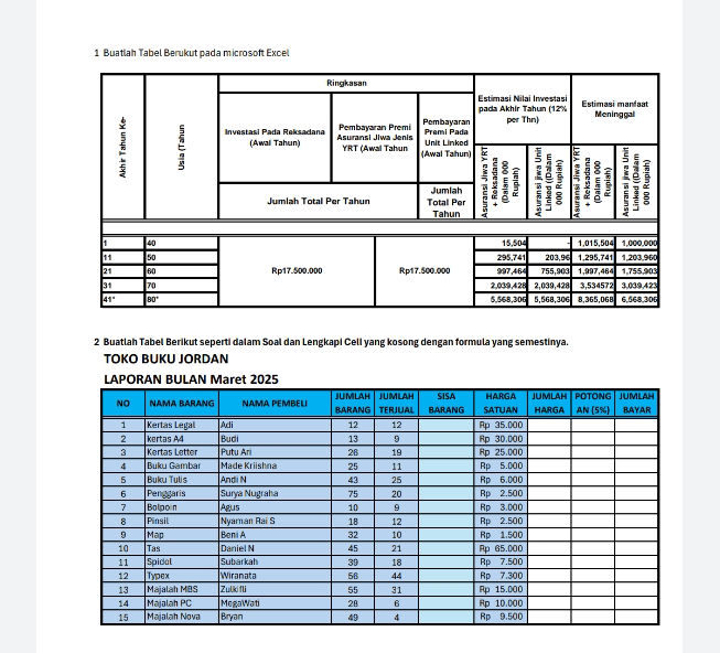 1 Buatlah Tabel Berukut pada microsoft Excel | StudyX