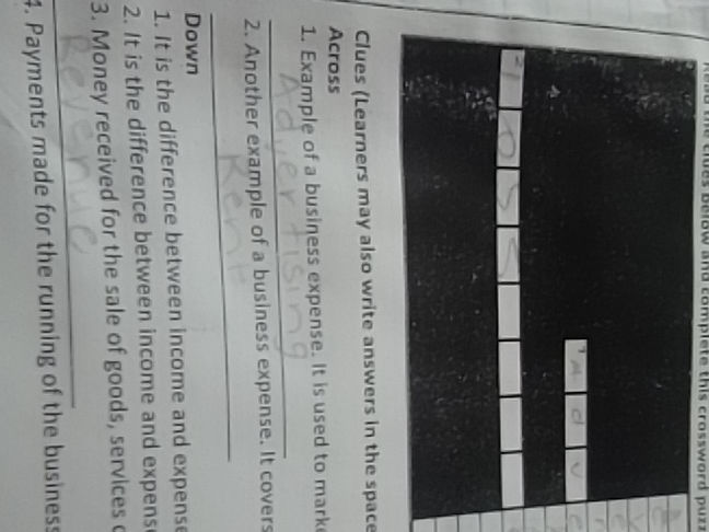 Clues (Learners may also write answers in | StudyX