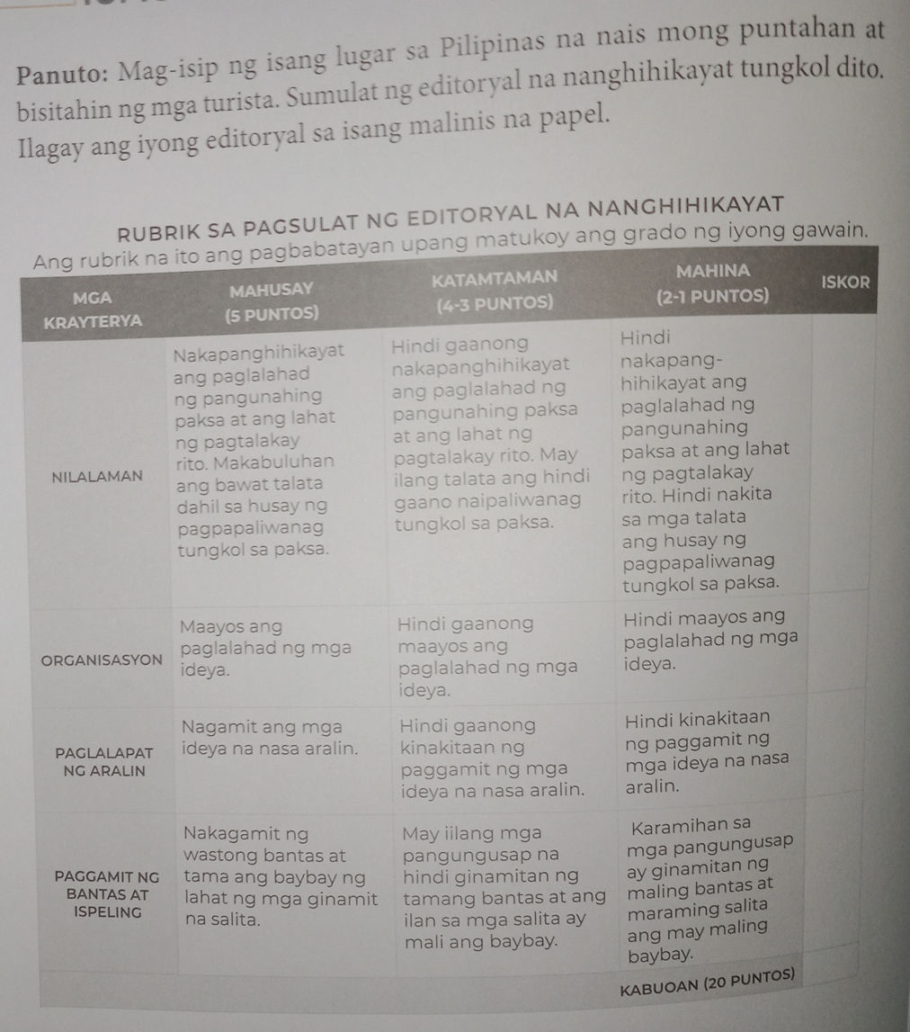 Panuto: Mag-isip ng isang lugar sa Pilipinas | StudyX