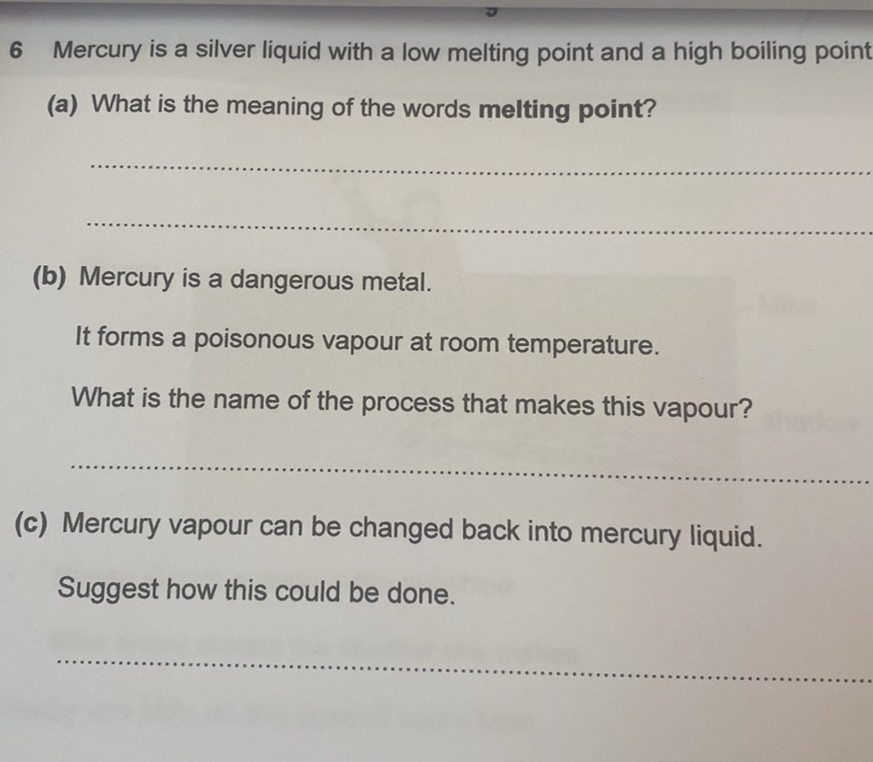 6 Mercury is a silver liquid with a low | StudyX