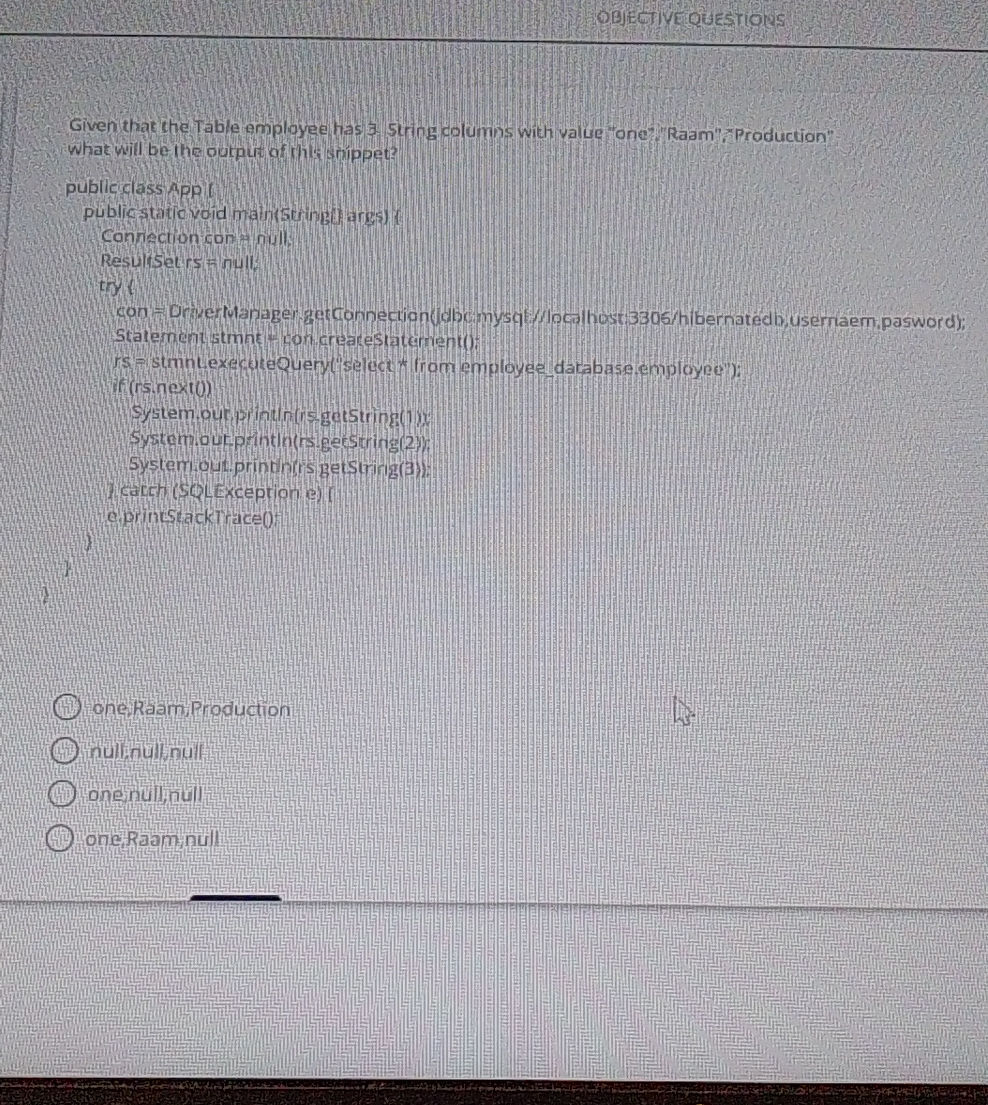 Given that the Table employee has 3 String | StudyX