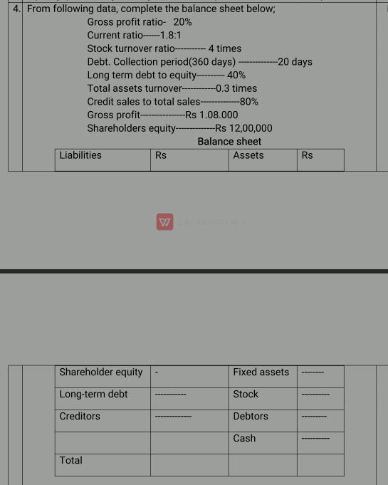 4. From following data, complete the balance | StudyX