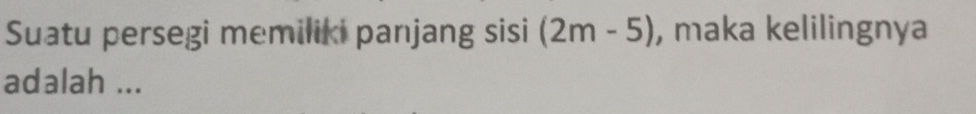 Suatu persegi memiliki panjang sisi (2m - | StudyX