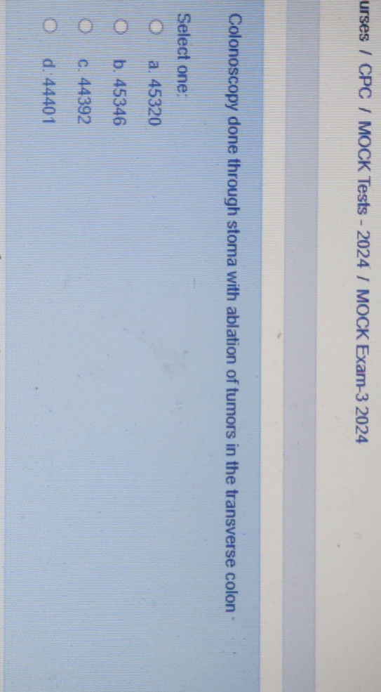 Colonoscopy done through stoma with ablation | StudyX