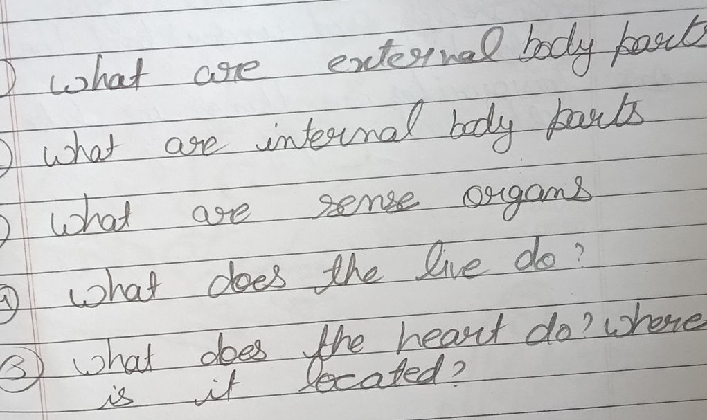 What are external body parts? 2. What are | StudyX