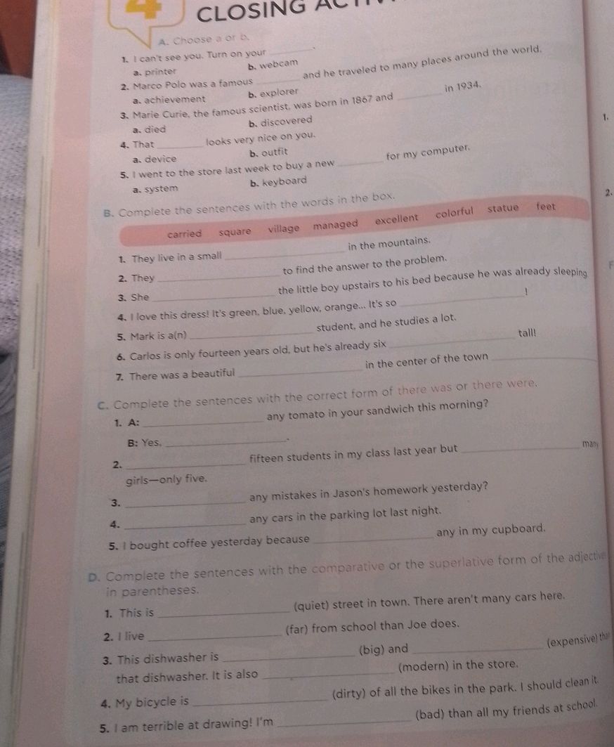 A. Choose a or b. 1. I can't see you. Turn | StudyX