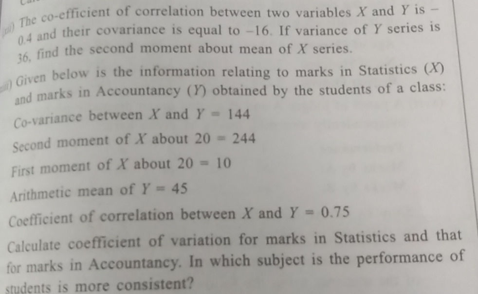 (iii) The co-efficient of correlation | StudyX