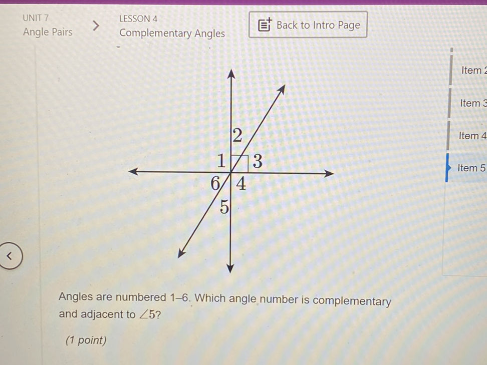 Angles are numbered 1-6. Which angle number | StudyX
