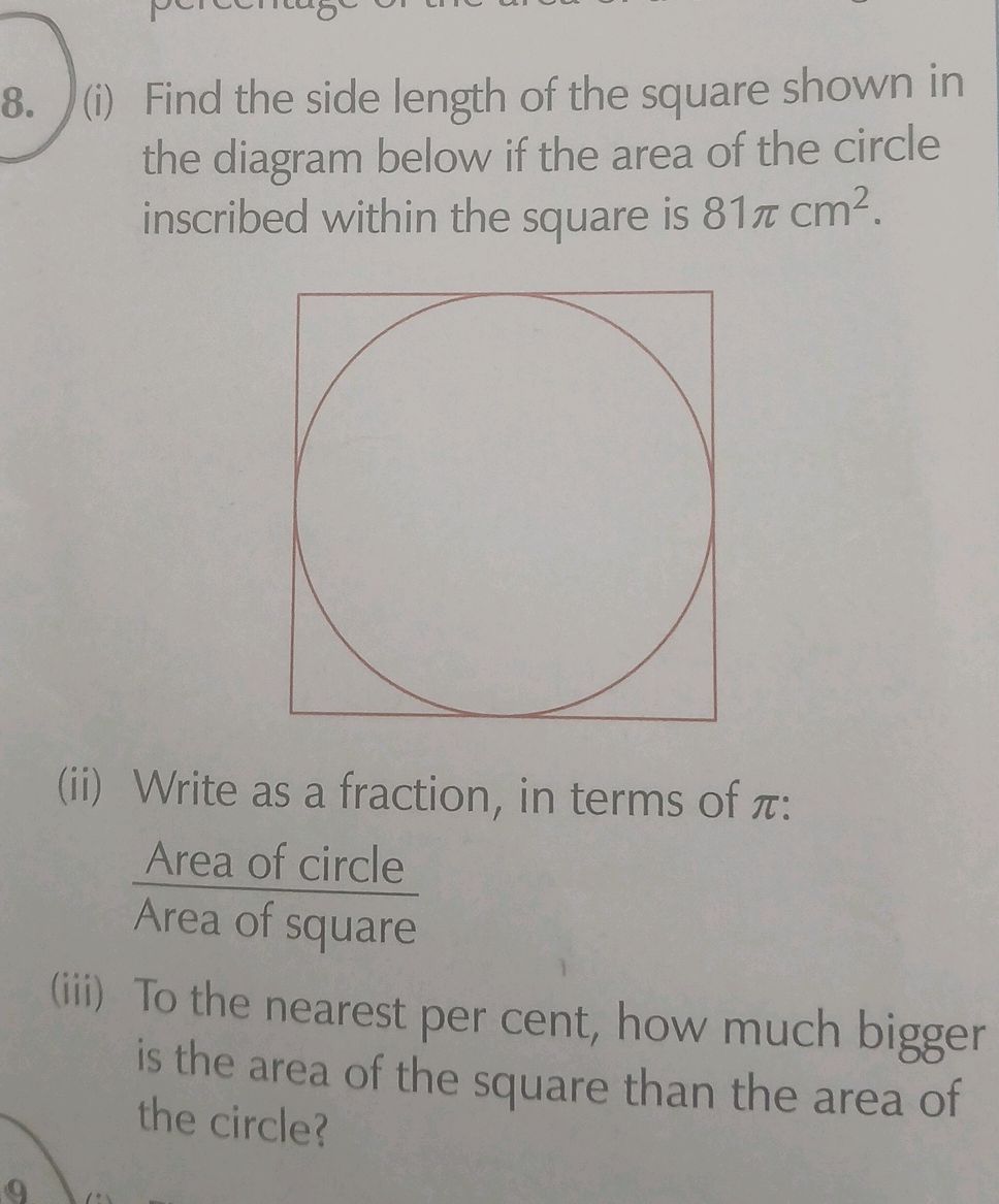 (i) Find the side length of the square shown | StudyX