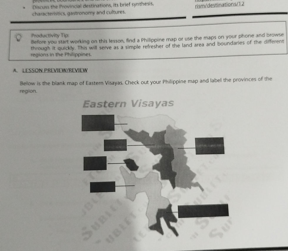 Below is the blank map of Eastern Visayas. | StudyX