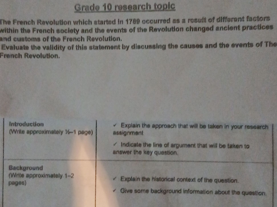 Grade 10 research toplc The French | StudyX
