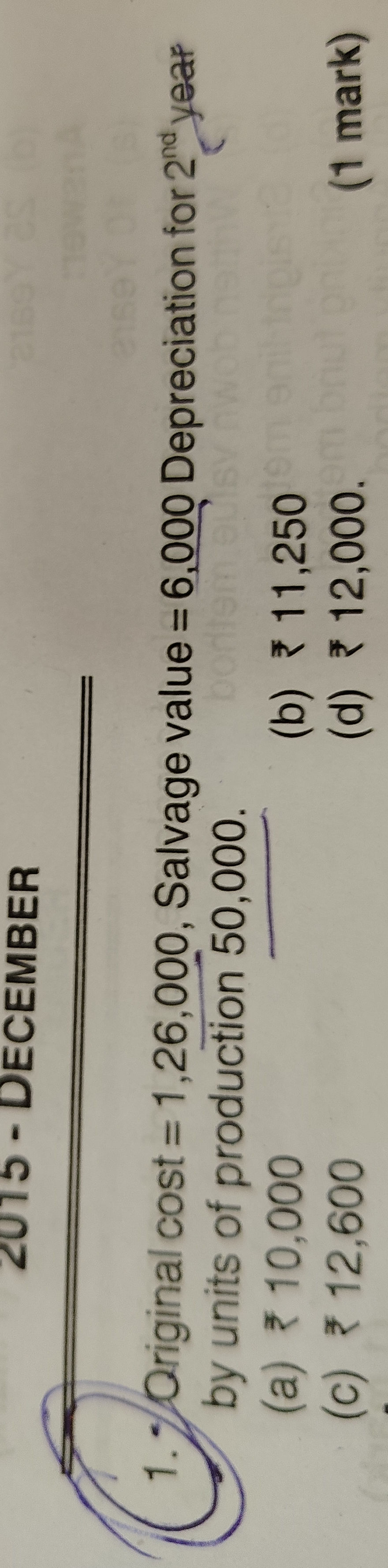 1. Original cost = 1,26,000, Salvage value = | StudyX