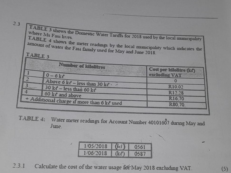 TABLE 3 shows the Domestic Water Tariffs for | StudyX