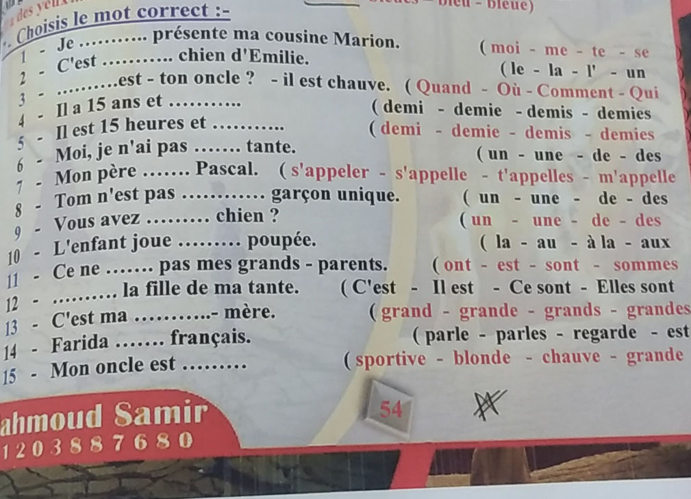 Choisis le mot correct :- 1 - Je ... | StudyX