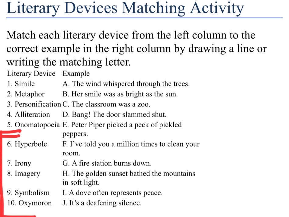 Match each literary device from the left | StudyX
