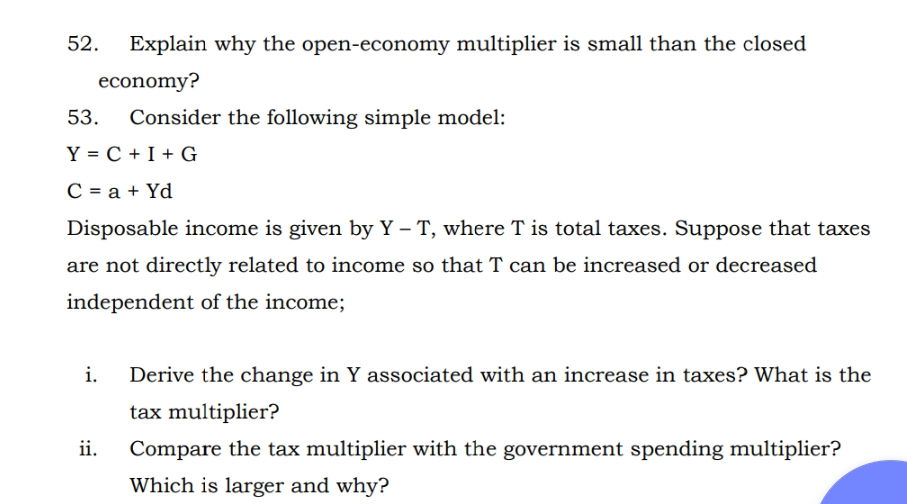 52. Explain why the open-economy multiplier | StudyX