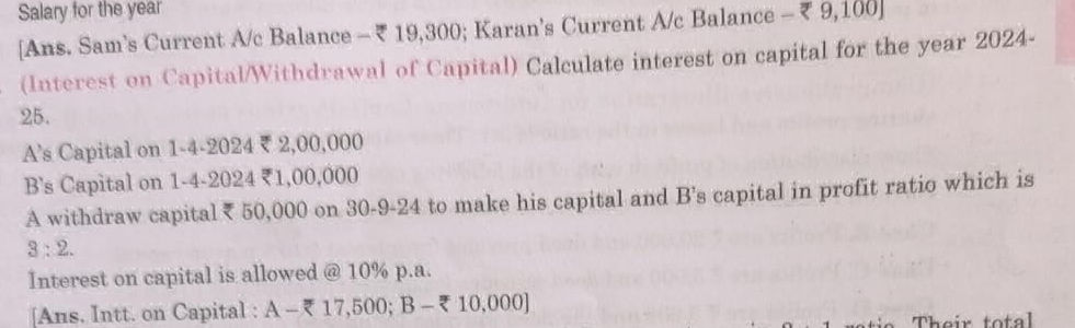 Calculate interest on capital for the year | StudyX