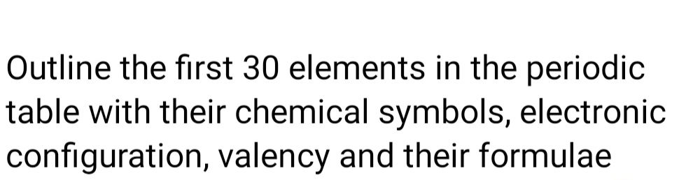 Outline the first 30 elements in the | StudyX