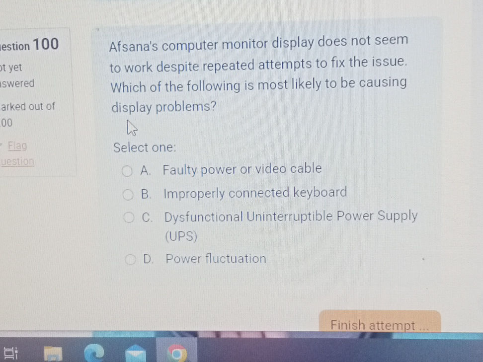 Afsana's computer monitor display does not | StudyX