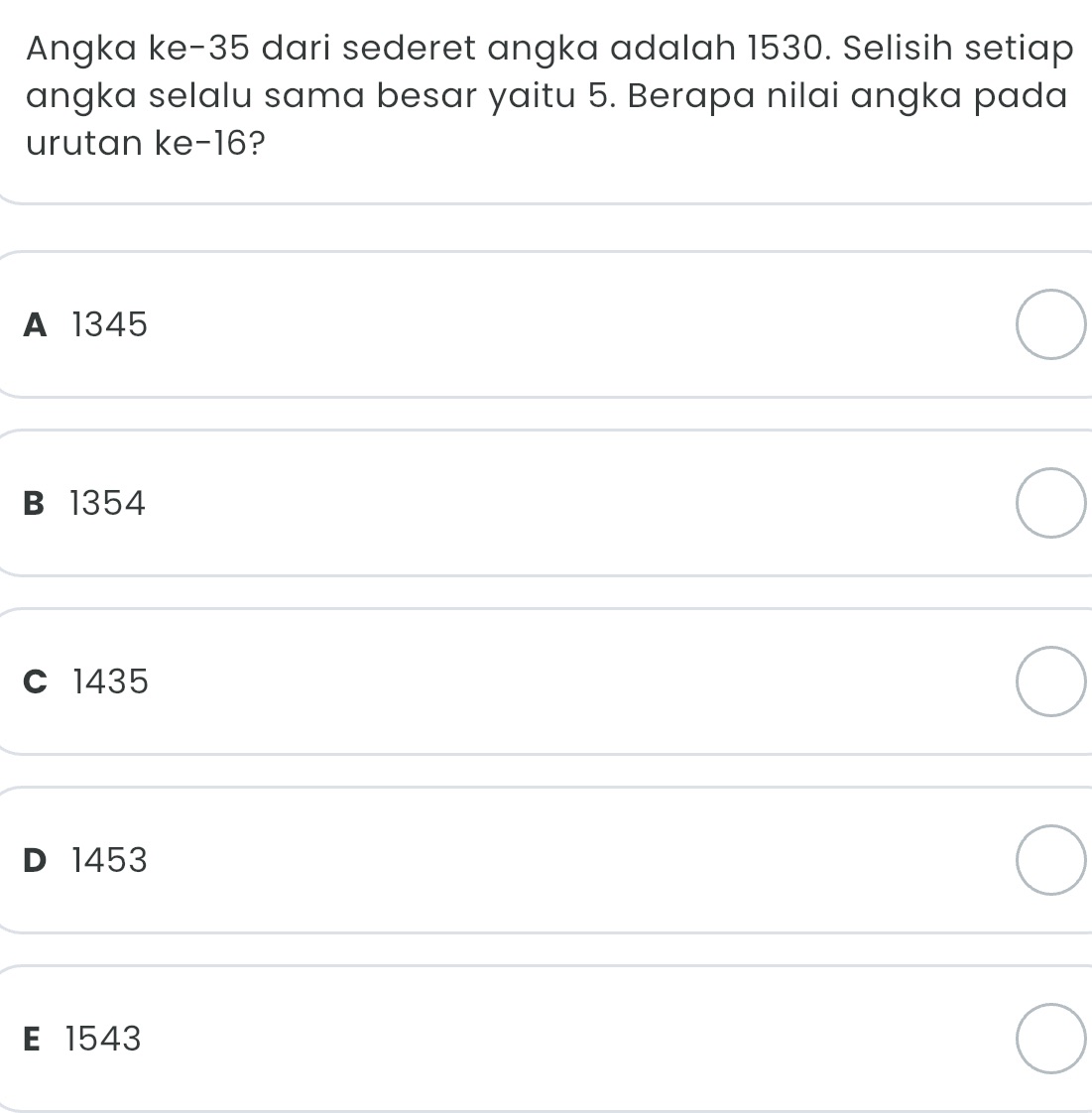 Angka ke-35 dari sederet angka adalah 1530. | StudyX