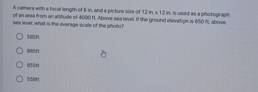 A camera with a focal length of 6 in. and a
