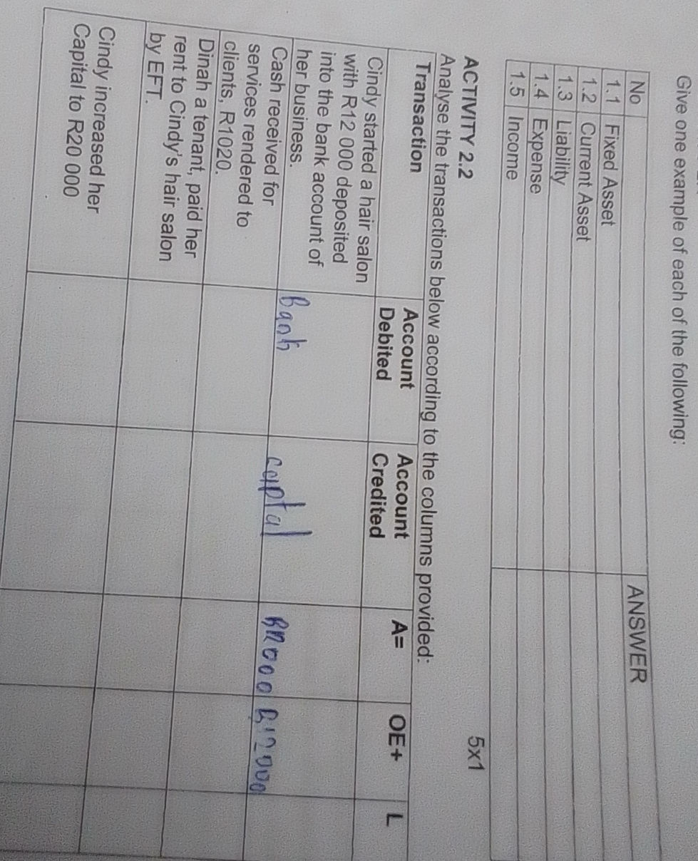 Give one example of each of the following: | StudyX