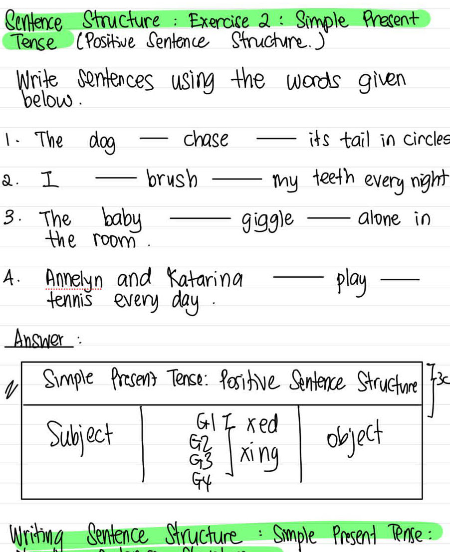 Sentence Structure: Exercise 2: Simple | StudyX
