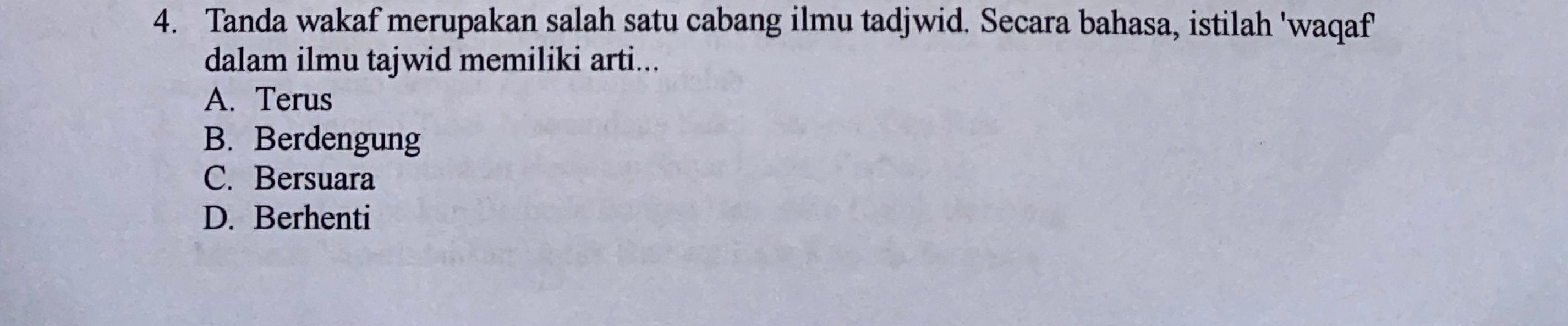 4. Tanda wakaf merupakan salah satu cabang | StudyX
