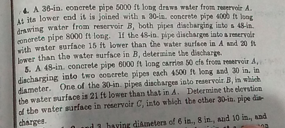 4. A 36-in. concrete pipe 5000 ft long draws | StudyX
