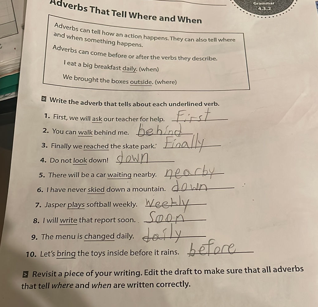 Write the adverb that tells about each | StudyX