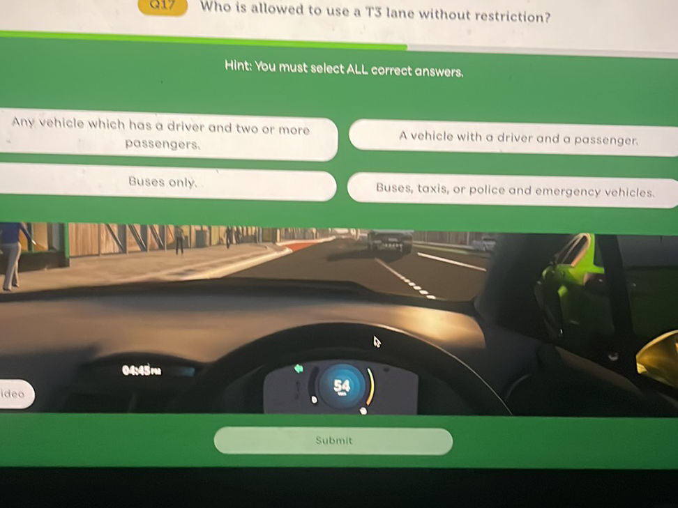 Q17 Who is allowed to use a T3 lane without