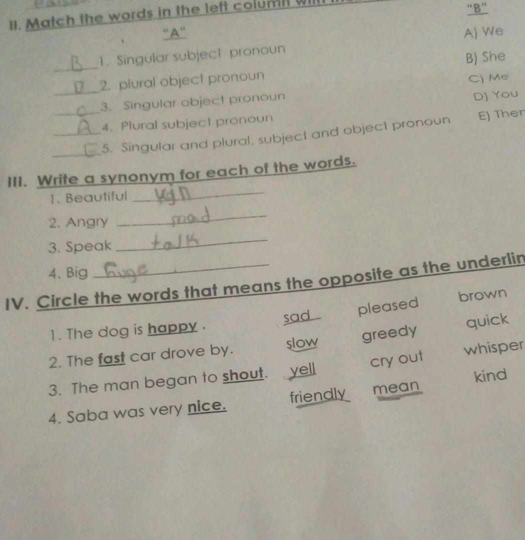 II. Match the words in the left column with | StudyX