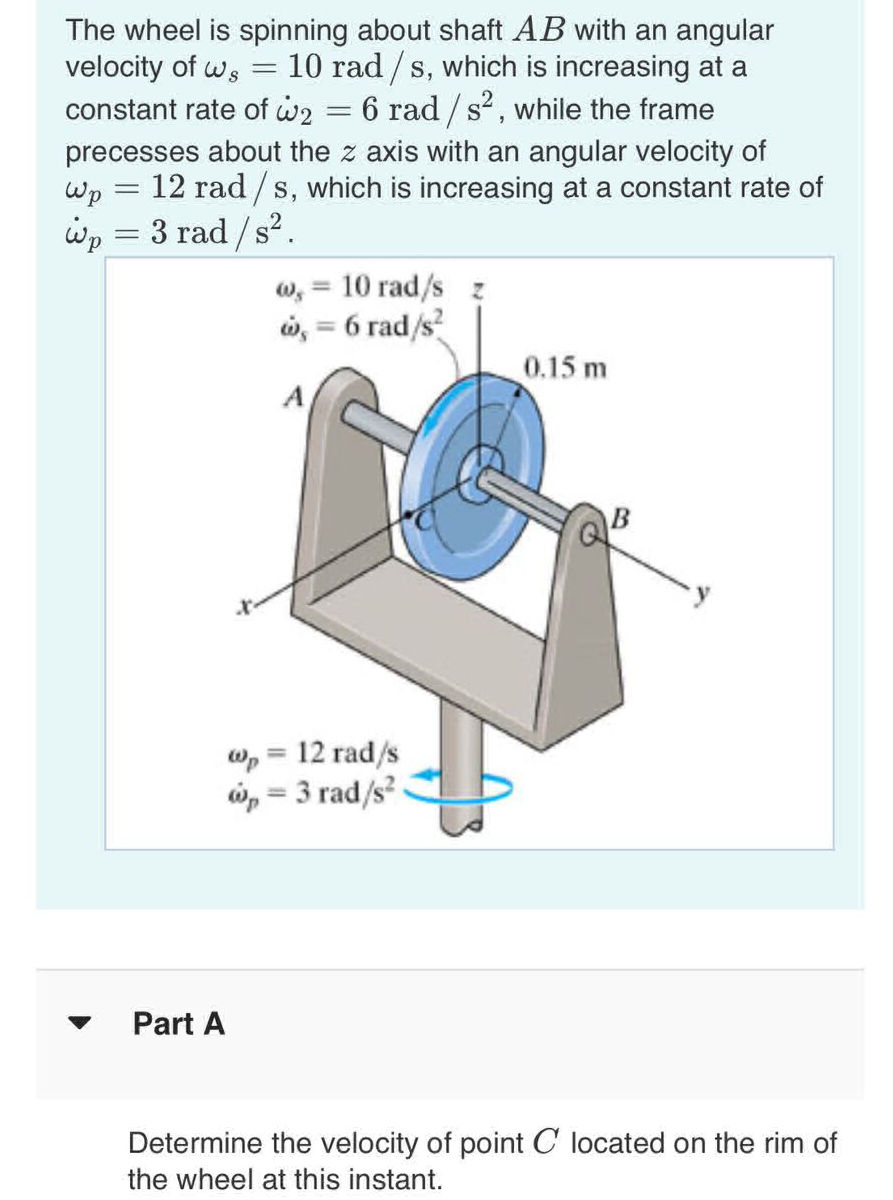 The wheel is spinning about shaft AB with an | StudyX